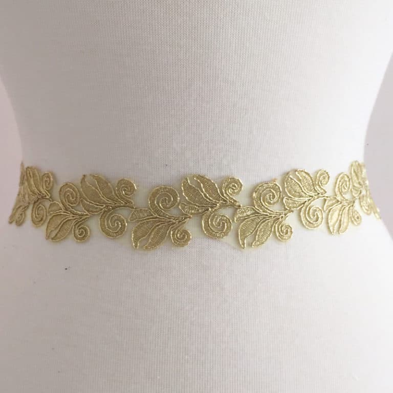 Embroidered Metallic Leaf Border Trim - Shine Trim