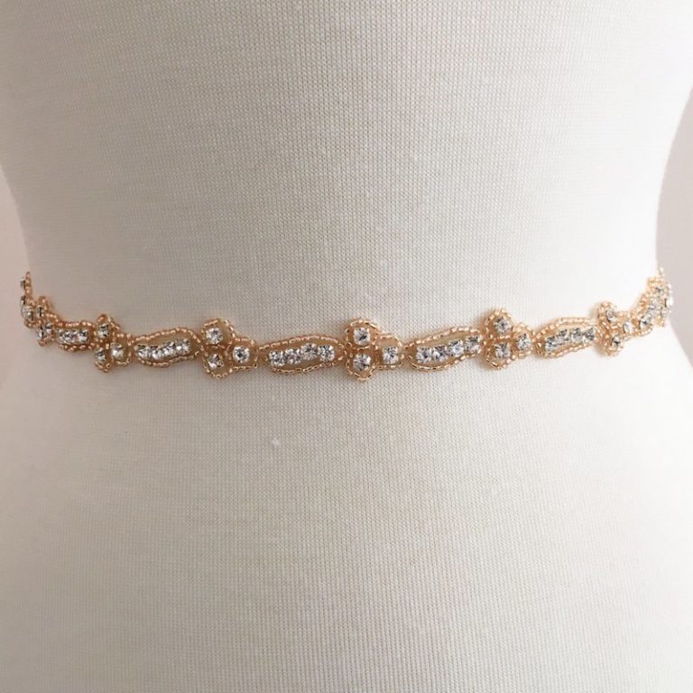 Rose Gold Champagne Peach Chiqui Narrow Rhinestone Trim | Shine Trim