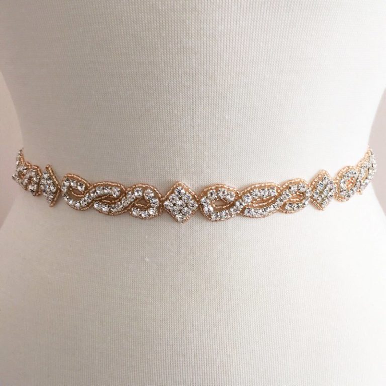 Rose Gold Champagne Peach Chiqui Narrow Rhinestone Trim - Shine Trim