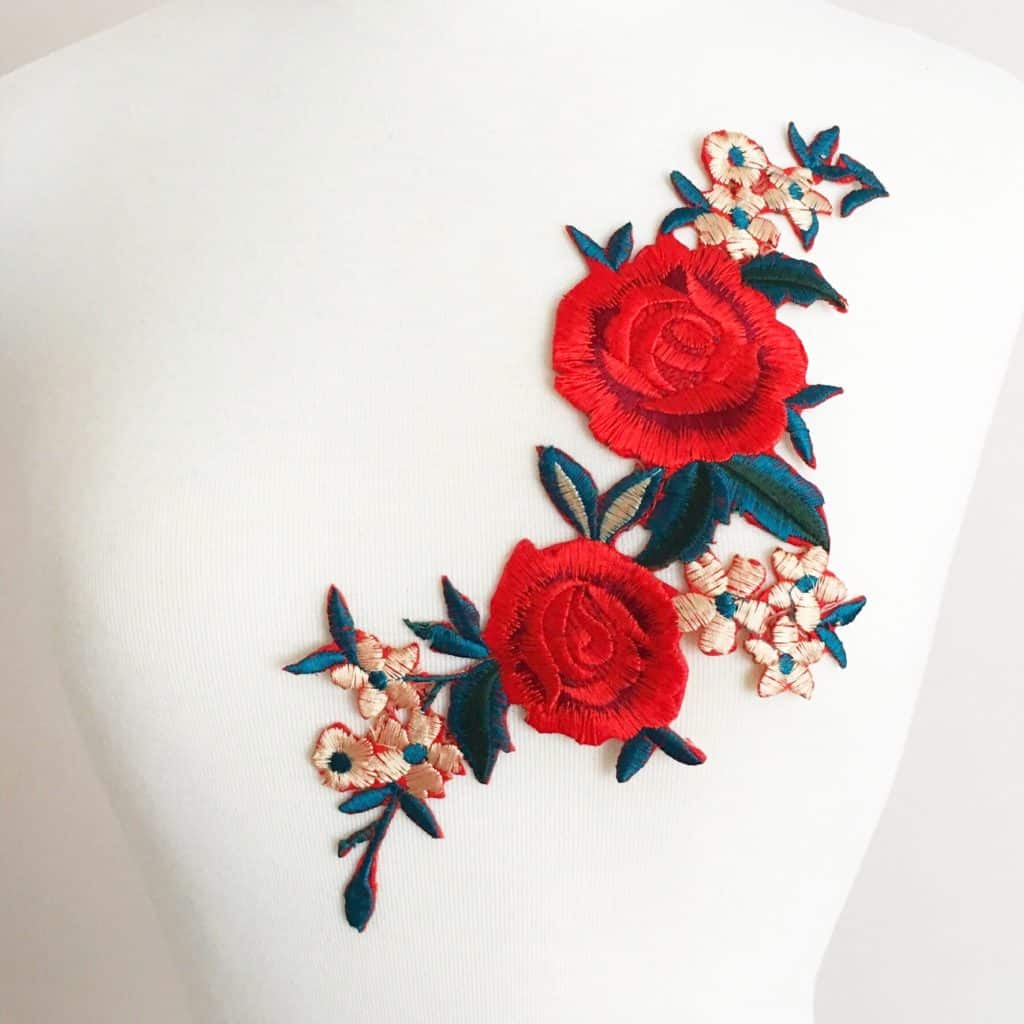 Large Red Rose Embroidery (Iron-On) | Shine Trim