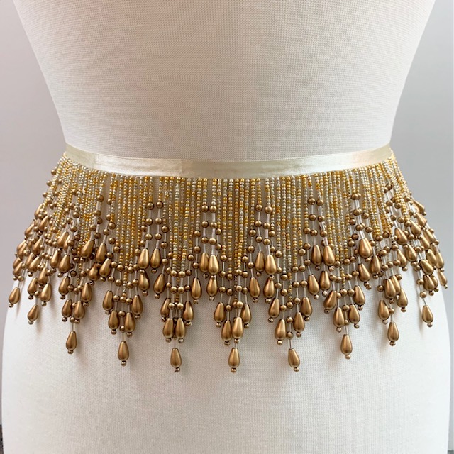 4″ Inch Antique Gold Variegated Teardrop Bead Fringe - Shine Trim