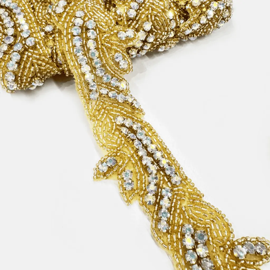 AB Gold Beaded Rhinestones Trim | Shine Trim