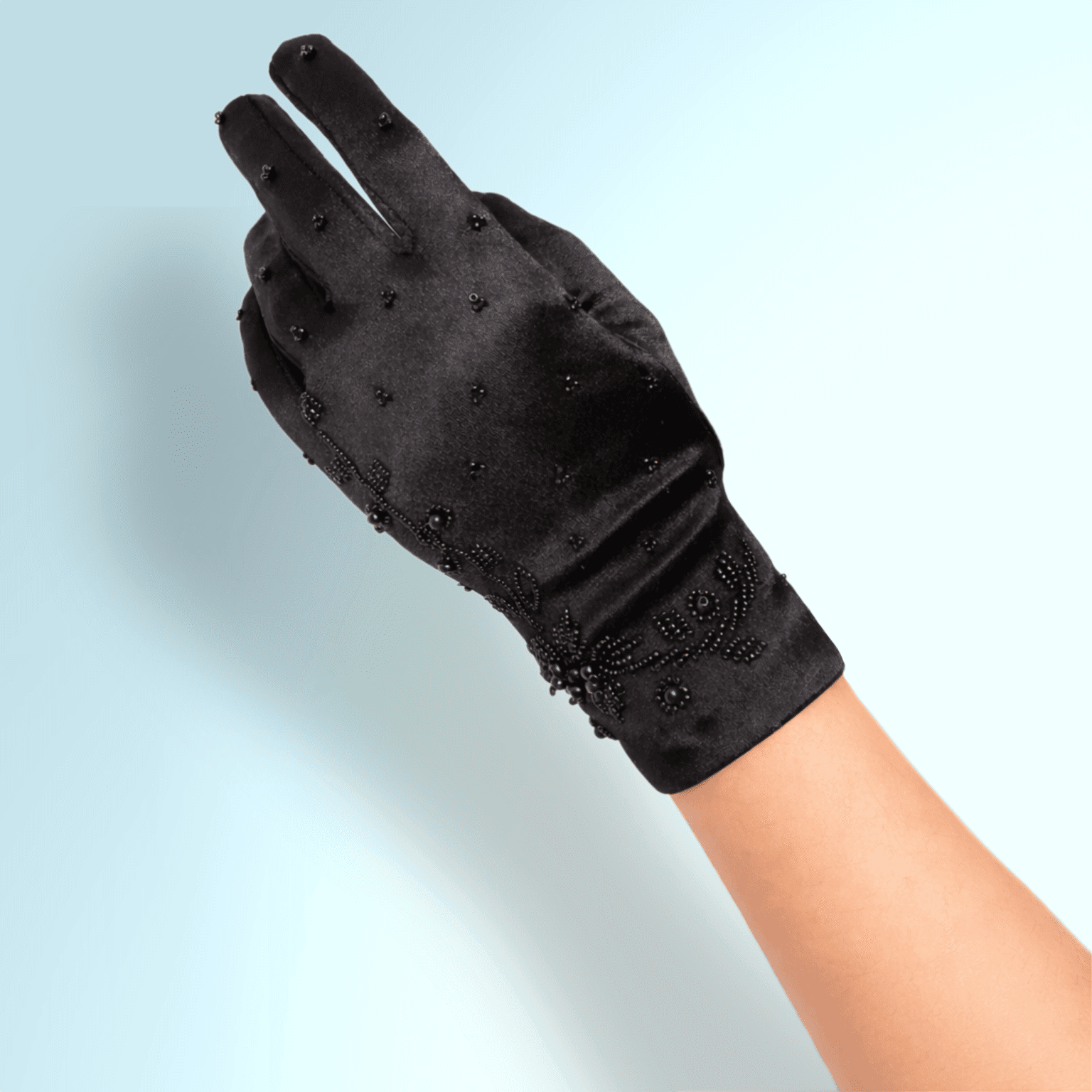 Short Shiny Satin Embellished Gloves | Shine Trim